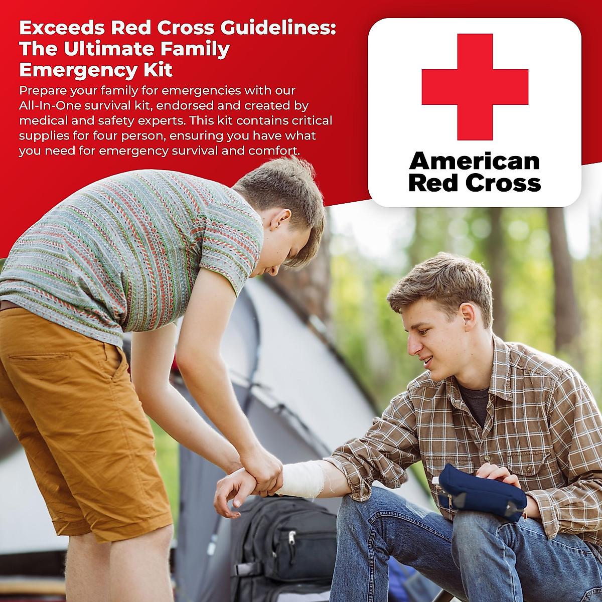 First My Family 4-Person Emergency Survival Kit with LifeStraw Water Filter - Disaster Preparedness Backpack with Hurricane and Earthquake Supplies, 72 Hour Survival Gear