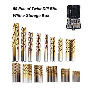 99 Pcs Titanium Coated Twist Drill Bit Set, 4241 HSS 135° Tip Metric Drill Bits Size from 1.5-10mm for Metalworking, Woodworking, Plastic Hole Drilling
