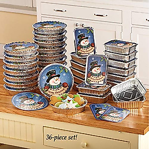 Collections Etc. Foil Snowman Christmas Treat Tins with Rectangular and Round Holiday Containers, Set of 36