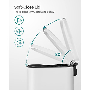 SONGMICS 13 Gallon Trash Can, Stainless Steel Kitchen Garbage Can, Recycling or Waste Bin, Soft Close, Step-On Pedal, Removable Inner Bucket, White ULTB050W01