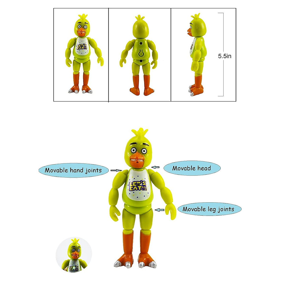Lev 5 FNAF Action Figures Toy Set Inspired by Action Figures Freddy / Golden Freddy / Foxy / Chica / Bonnie Toys Gift Figure. Size 5-6 inches, Multicolor