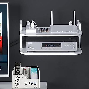QLQWDNDY WiFi Router Storage Box,Floating Shelf for TV Components TV Box Shelf Thick DVD Player, Wall Hanging Shelf Punching-Free Storage Rack for Set-Top Box Game Consoles for Home