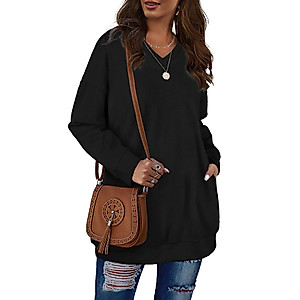 OFEEFAN Oversized Sweatshirts for Women V Neck Long Sleeve Pocket Tops Black XXL