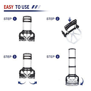 150lbs Folding Hand Truck Dolly, Aluminium Portable Folding Dolly cart with Bungee Rope,Black Platform Truck