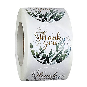 Louise Maelys 1.5 Inch Thank You Stickers for Wedding, Birthday, Bridal, Shower, Packaging, Small Business, Envelope, Gifts, 500pcs Per Roll Round Green Plant Thank You Label Sealing Stickers