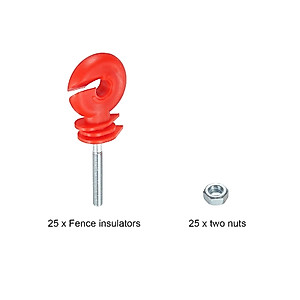 PATIKIL Electric Fence Insulator Screw-in Ring Insulator 25pcs Wood Post Insulator Red for Farm Fencing Power Grid System with Nut