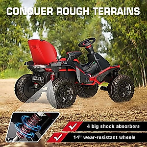 ANPABO 24V 4x4 Ride On Toy for Big Kids, 4x75W 4.5MPH Ride On Car w/Parent Remote, Wide Adjustable Seat, Headlights, Metal Frame, 4 Shock Absorbers, 4 Wheeler Quad for Kids 3-12, Red