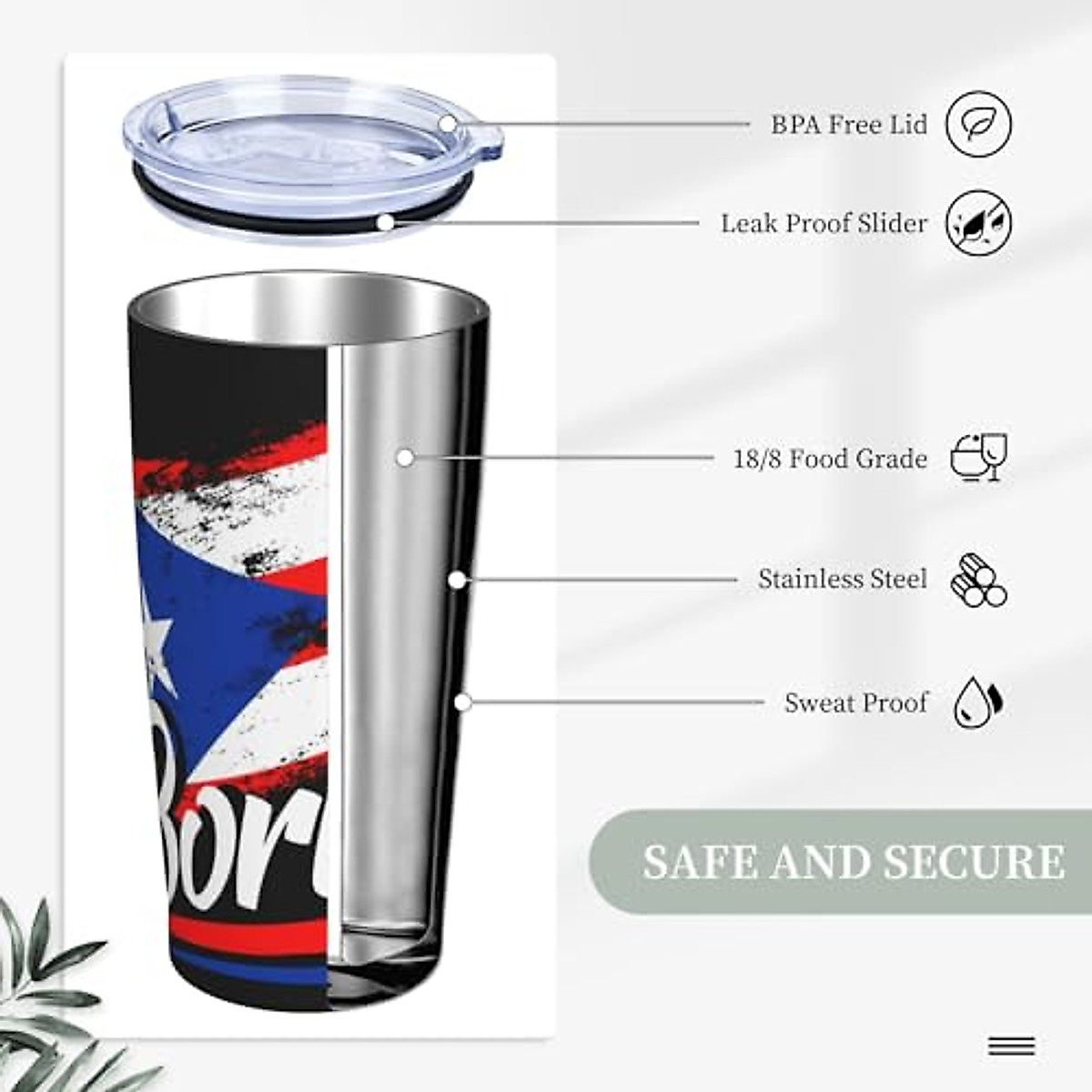 VKKOEWL Puerto Rico Flag Stainless Steel Insulated Tumbler 20 Oz Travel Water Bottle Coffee Mug Drink Cup With Lid Straw