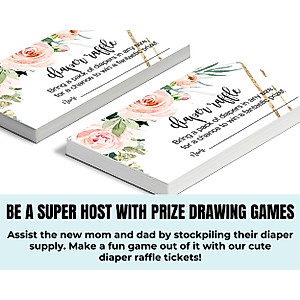 Graceful Floral Diaper Raffle Tickets, Rustic Baby Shower Games for Prizes, Girls Baby Shower Diaper Raffle Invitation Insert Cards Pink and Gold, 50 Pack