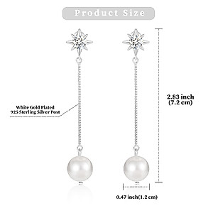 ACECHA Long Pearl Drop Dangle Earrings for Women White Gold Plated Chain Earrings Jewelry for Wedding