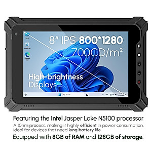 Rugged Windows Tablet with Barcode Scanner, 8" IP65 Enterprise Inventory Tablet Equip with N4680 Scan Engine 1D 2D Barcode Scanning, NFC Reader, 4G WiFi Pad Scanner with Charging Dock