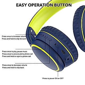 RORSOU B10 Bluetooth Headphones Over Ear, Lightweight Folding Stereo Bass Wireless and Wired Headset with Mic, 50H Playtime, Volume Control, Bluetooth 5.3 Headphones for iPad/Travel/Tablet/PC (Blue)