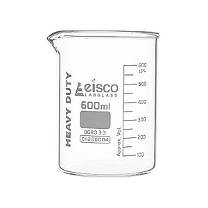 EISCO Heavy Duty Beaker, 600ml - 5mm Thick, Uniform Walls - Superior Durability & Chemical Resistance - White Graduations - Borosilicate 3.3 Glass