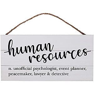 Wood Plank Hanging Sign for the Office, Human Resources (13.75 x 7")