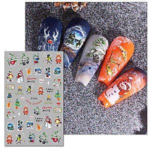 JMEOWIO 10 Sheets Christmas Nail Art Stickers Decals Self-Adhesive Pegatinas Uñas Snowflake Xmas Winter Holiday Cute Nail Supplies Nail Art Design Decoration Accessories