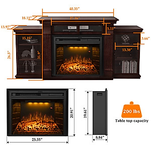 Velaychimney 67 Inch Electric Fireplace TV Stand, Wood Media Entertainment Center Table with Storage Cabinet & Adjustable Shelves, 25" Fireplace Insert Adjustable Flame, Crackling Sound (Brown)