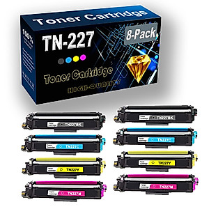 Kolasels 8-Pack (2BK+2C+2Y+2M) Compatible Color Toner Cartridge Replacement for TN227 TN-227BK TN-227C TN-227Y TN-227M Printer Cartridge use for HL-L3210CW HL-L3230CDW HL-L3270CDW Printer