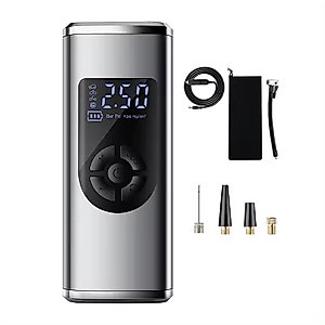 Tire Inflator Portable Air Compressor, 150 PSI, 12V DC Cordless, LCD Digital Gauge Pressure with LED Light Cordless Tire Pump with Touch Screen/Gauge/Light for Car, Motorcycle, Bike, Ball