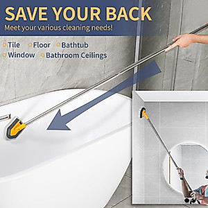 BOOMJOY Tub Cleaner Brush with Long Handle, 55" Extendable Tub Scrubber with Locking Head, No Scratch Shower Cleaning Brush for Bathtub, Bathroom Ceilings, Toilet, Kitchen, Tile, Sink
