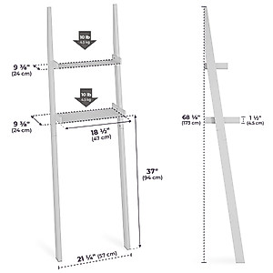 Ballucci Over The Toilet Storage Shelf, 2-Tier Over Toilet Bathroom Organizer, Bath Towel Rack and Behind Toilet Organizer Leaning Shelf, Modern Bathroom Decor Ladder Shelves, White