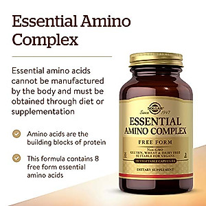 Solgar Essential Amino Complex, 90 Vegetable Capsules - Free Form Essential Amino Acids - Non-GMO, Vegan, Gluten Free, Dairy Free, Kosher - 90 Servings