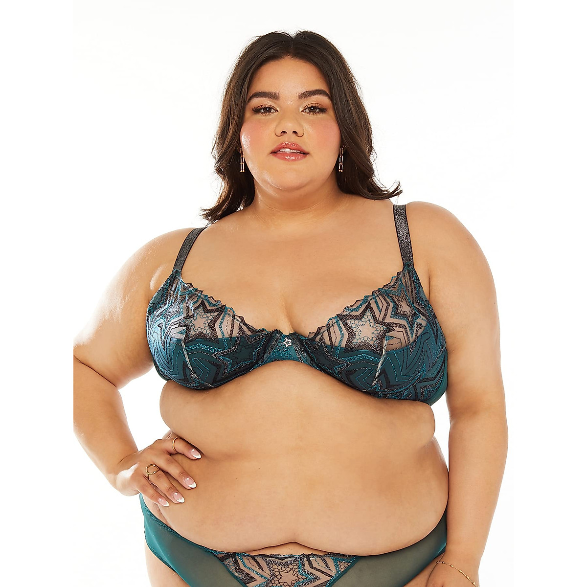 Savage X Fenty, Women's, Shining Star Embroidered Half Cup Plunge Bra, Wildflower Blue Starstruck Embroidery, 38B