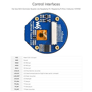Waveshare 1.28inch Round LCD Display Module with Touch Panel, 240×240 Resolution, IPS, SPI and I2C Communication, Compatible with Raspberry Pi 5/4B/3B/Zero/Zero W/Zero 2W/Pico/Pico W/Pico WH