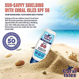 Coral Isles Reef Safe Sunscreen SPF 50 Lotion - Octinoxate & Oxybenzone Free - Hawaii Approved Sun Shield - Broad Spectrum UVA/UVB Protection - Waterproof, Odorless Skin Protector (6 Fl Oz)