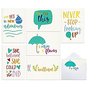 48 Pack Motivational Cards Featuring Positive Quotes and Envelopes, 6 Designs for All Ages, 10.2 x 15.2 cm