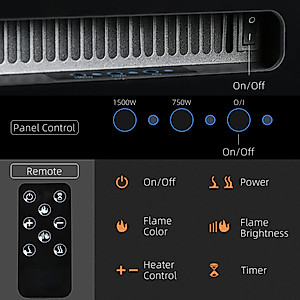HOMCOM 40" 1500W Recessed and Wall Mounted Electric Fireplace Inserts with Remote, Adjustable Flame Color and Brightness, Cryolite-Effect Rocks, Black