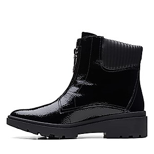 Clarks Women's Calla Zip Mid Calf Boot, Black Crinkle Patent Synthetic, 7