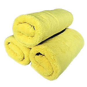 AutoCare 920GSM Super Thick Microfiber Car Cleaning Cloth Detailing Towel 15'' x 17.7'' (Yellow/Gray-3PCS)