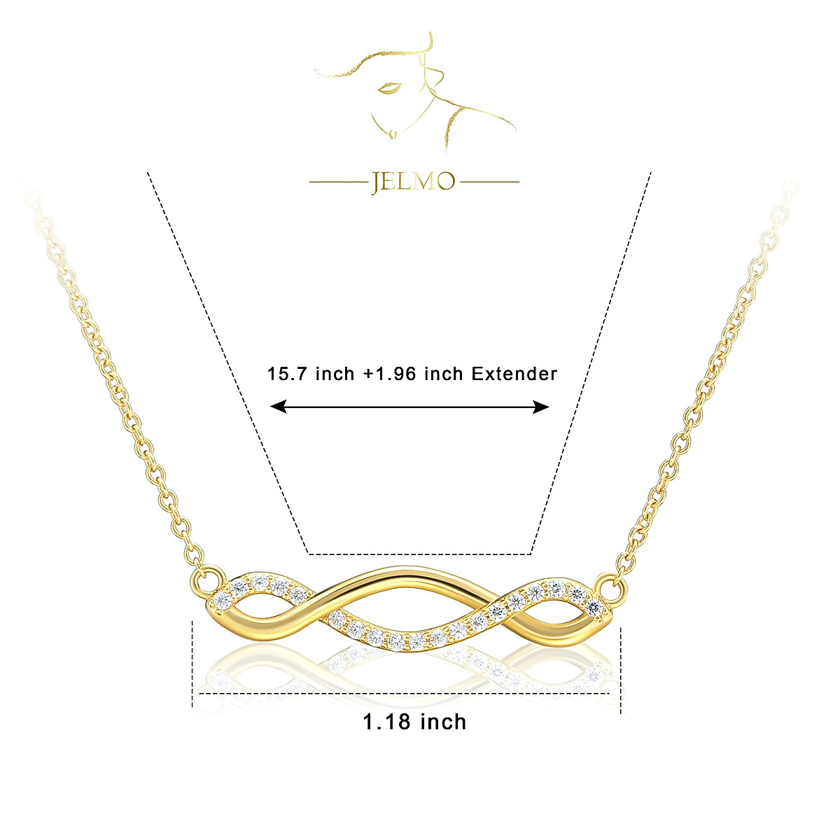 JELMO Gold Necklace for Women 18K Gold Infinity Necklace with Dainty 5A Cubic Zirconia Diamonds Pendant Necklace for Mother‘s Day Birthday Jewelry Gifts for Women Mother Girlfriend(Deep Yellow Gold)