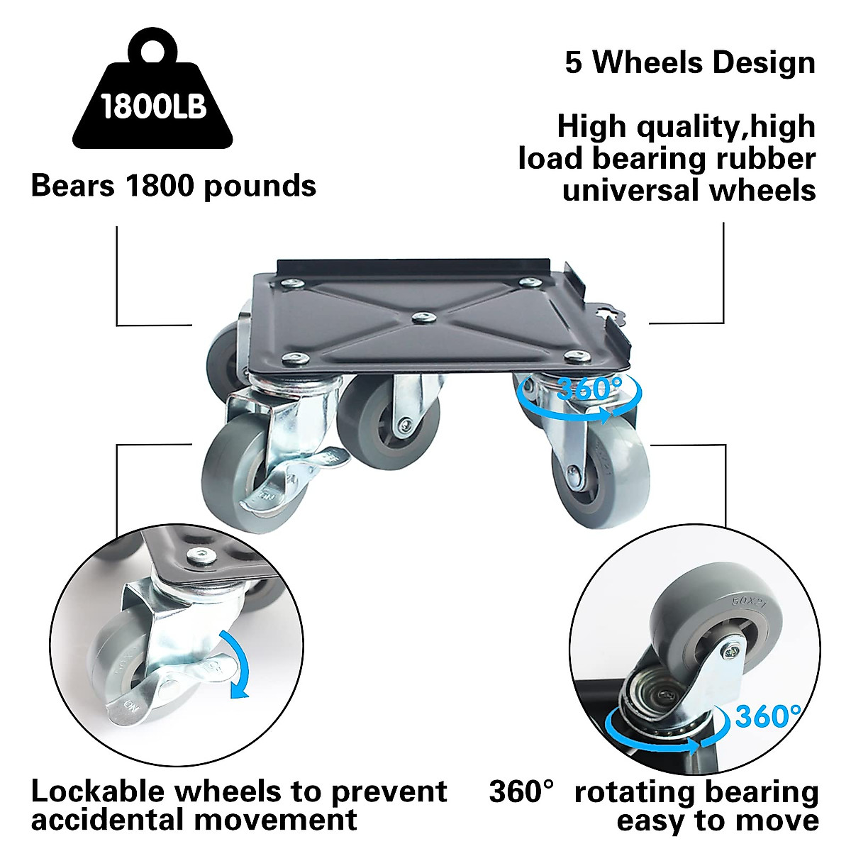 Furniture Dolly for Moving, Furniture Movers with 5 Wheels, Heavy Duty Furniture Lifter Furniture Lift Mover Tool Set Dollies 1800 Lbs Capacity， 360° Rotation Wheels