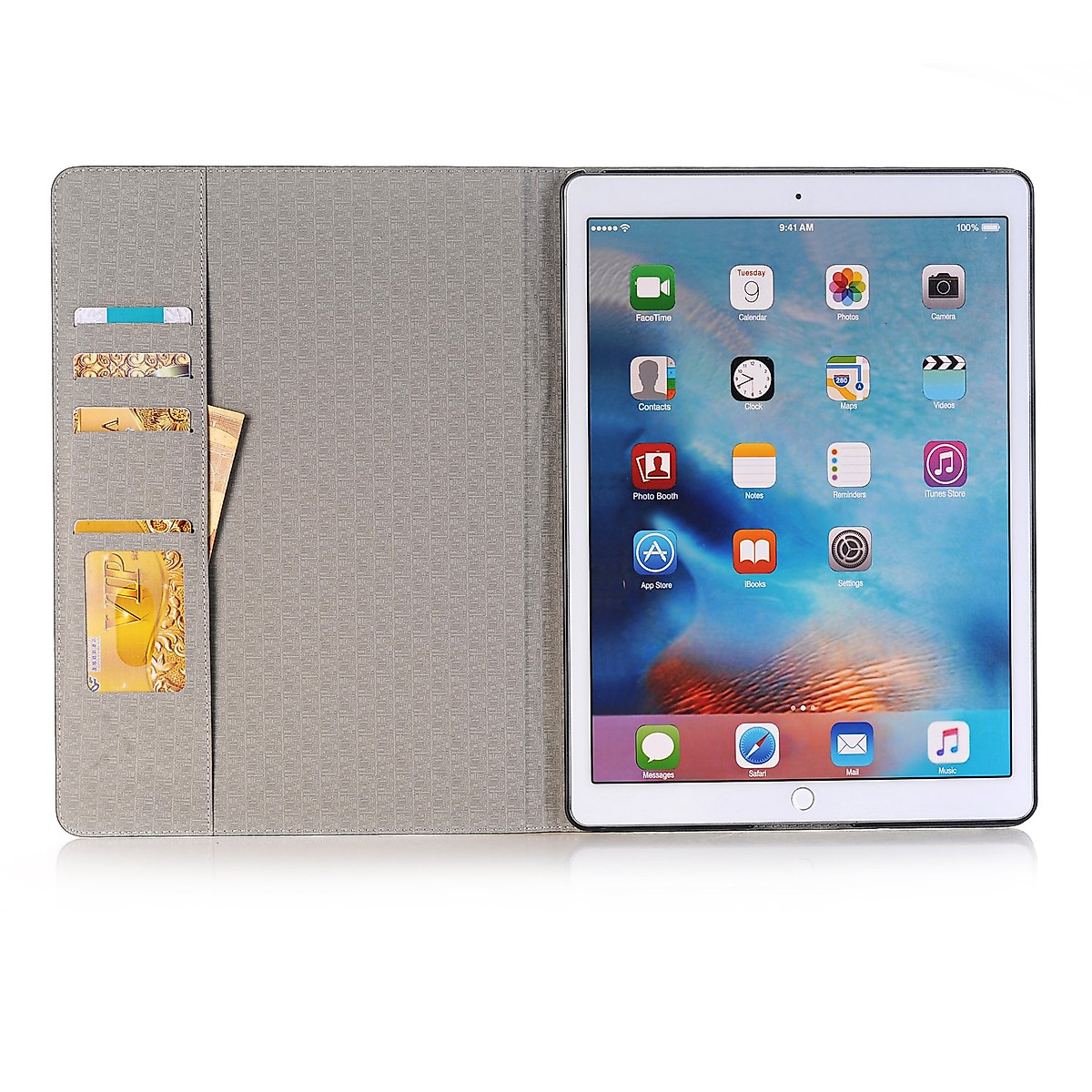 iPad Pro 1st 2nd (12.9'') Case for Women, DMaos Crocodile Synthetic Leather Stand Folio Smart Cover, Auto Sleep/Wake, Document Card Holder - Brown