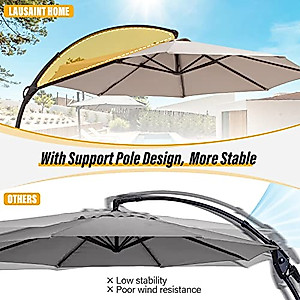 LAUSAINT HOME Outdoor Patio Umbrella with Base included, 11 FT Deluxe Curvy Cantilever Umbrella Heavy Duty Offset Hanging Umbrella with 360° Rotation for Market, Pool, Garden, Backyard, Deck (Beige)