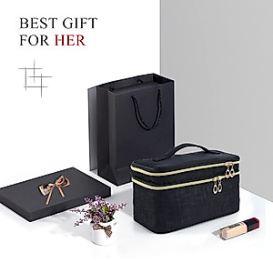 Stagiant Double Layer Makeup Bag, Large Cosmetic Bag, Travel Makeup Case with Dividers Makeup Organizer Bag Cosmetic Train Case for Cosmetics Toiletries, Black