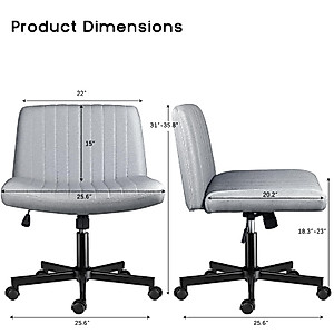 PUKAMI Criss Cross Chair with Wheels,Fabric Padded Armless Cross Legged Office Desk Chair for Home Office,Modern Swivel Height Adjustable Wide Seat Computer Task Vanity Chair(Grey)