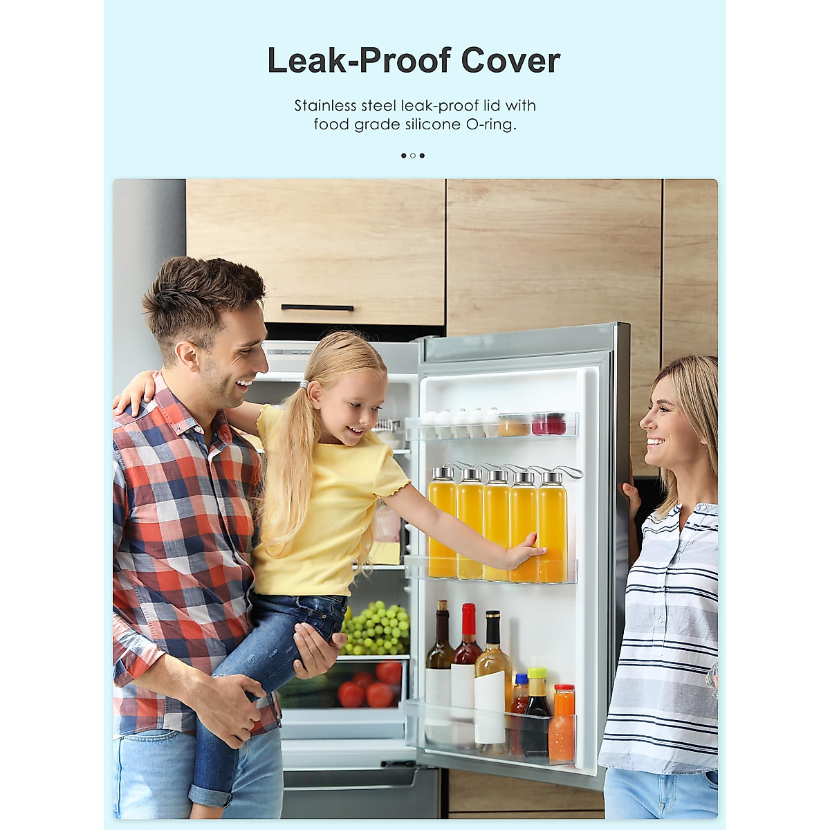 QCen 18oz Clear Glass Bottle for Juicing, Reusable Glass Water Bottles for Juicer Machine, with Stainless Steel Leak-Proof Lids, Wide Mouth Liquid Storage Containers, BPA Free, Set of 6