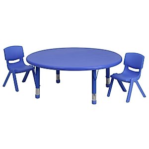 Flash Furniture Round Activity Table Set, 45"W x 45"D x 14.50" - 23.75"H, Blue