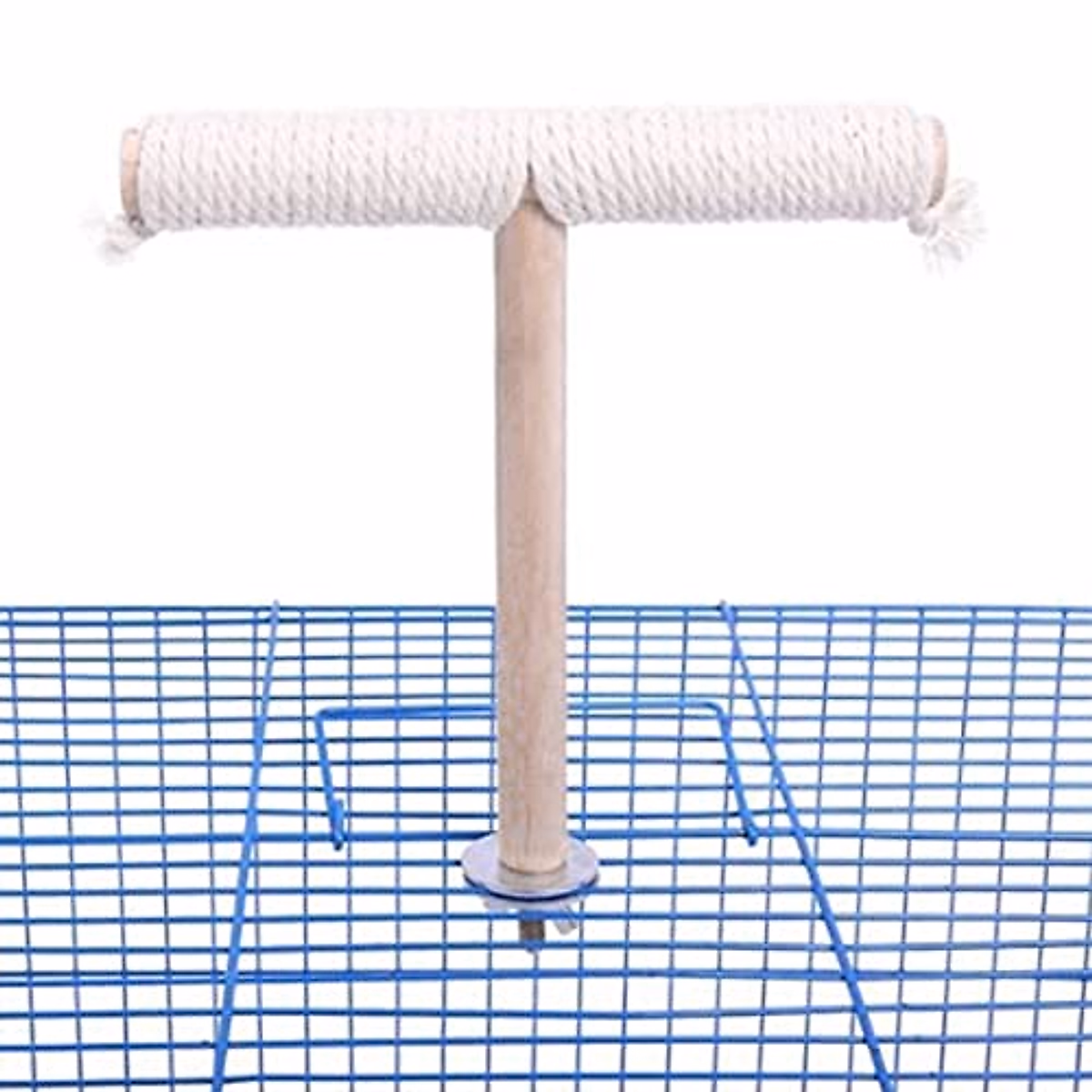 Dft Bird Toys, Natural Wood Bird Perch Stand T-Shaped Bar with Cotton Rope Cage Grinding Toy for Cockatiels Conures Budgies Love Birds