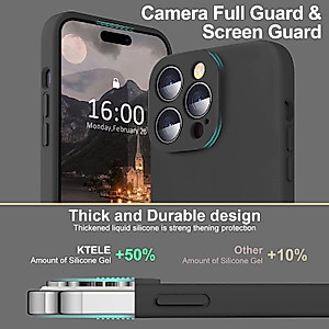 Ktele Compatible with iPhone 14 Pro Case, Silicone Upgraded [Camera Protection] [Soft Microfiber Lining] Full Covered Slim Gel Rubber Case iPhone 14 Pro 6.1 inch -Black