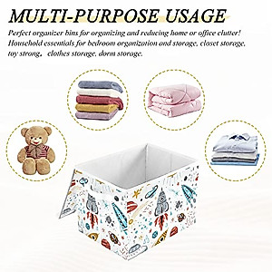 Krafig Cartoon Space Foldable Storage Box Large Cube Organizer Bins Containers Baskets with Lids Handles for Closet Organization, Shelves, Clothes, Toys