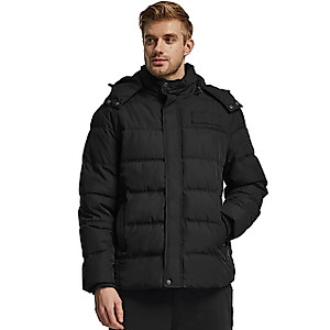wantdo Men's Winter Thicken Puffy Coat Puffer Jacket with Removable Hood (Black, X-Large)