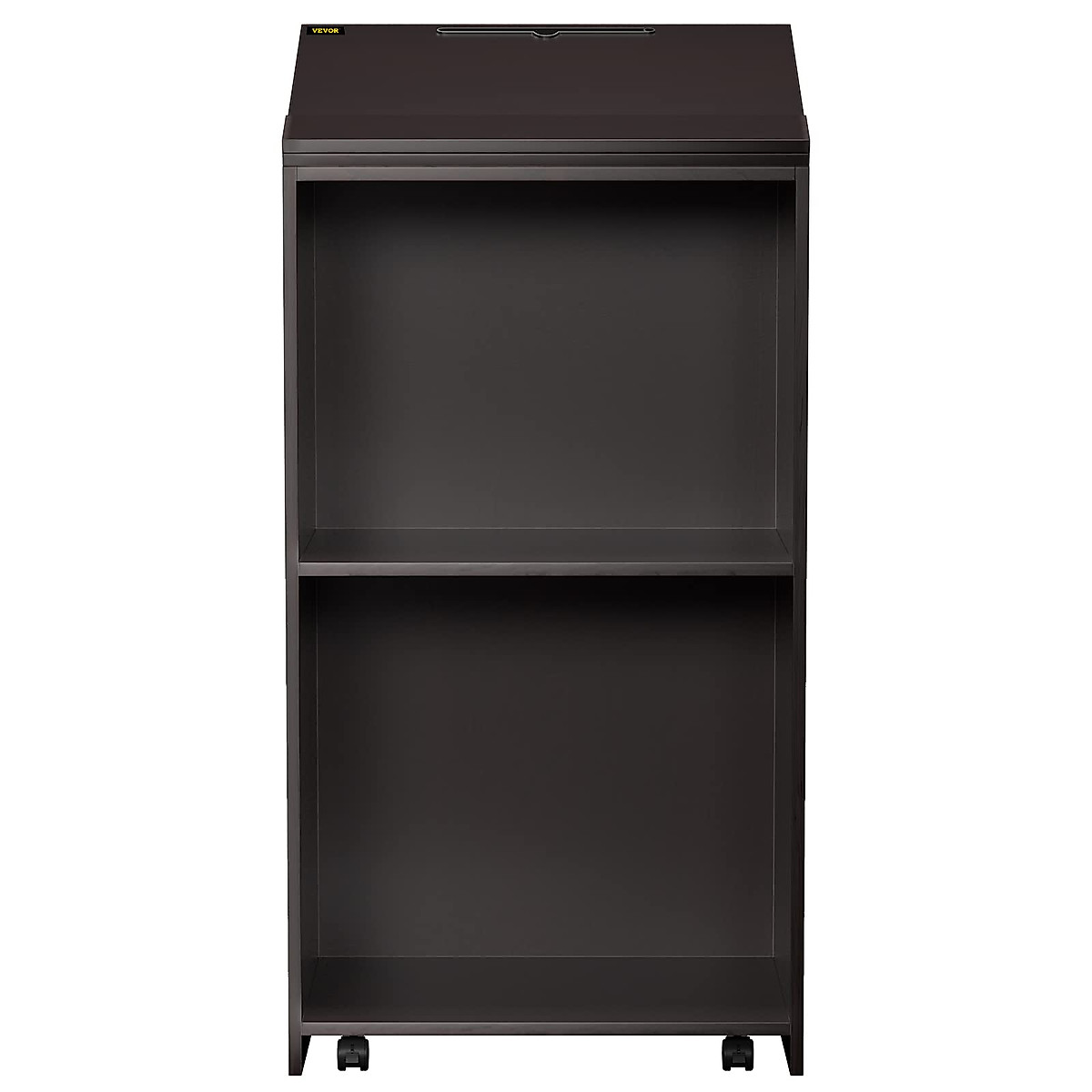 VEVOR Wood Podium, 23.6" x 47.2", Lecterns and Podiums w/ 4 Rolling Wheels, Slant Surface, Baffle Plate & Shelf, Easy Assembly Ebony Lecterns for Church, Office, School, Home (Black)