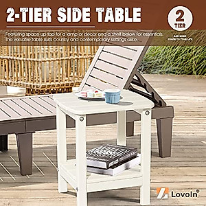 LovoIn Adirondack Table Outdoor Rectangular Side Table, Easy-Maintenance & Weather-Resistant Poly Lumber End Tables for Patio, Garden, Lawn, Indoor Outdoor Companion (Beige)
