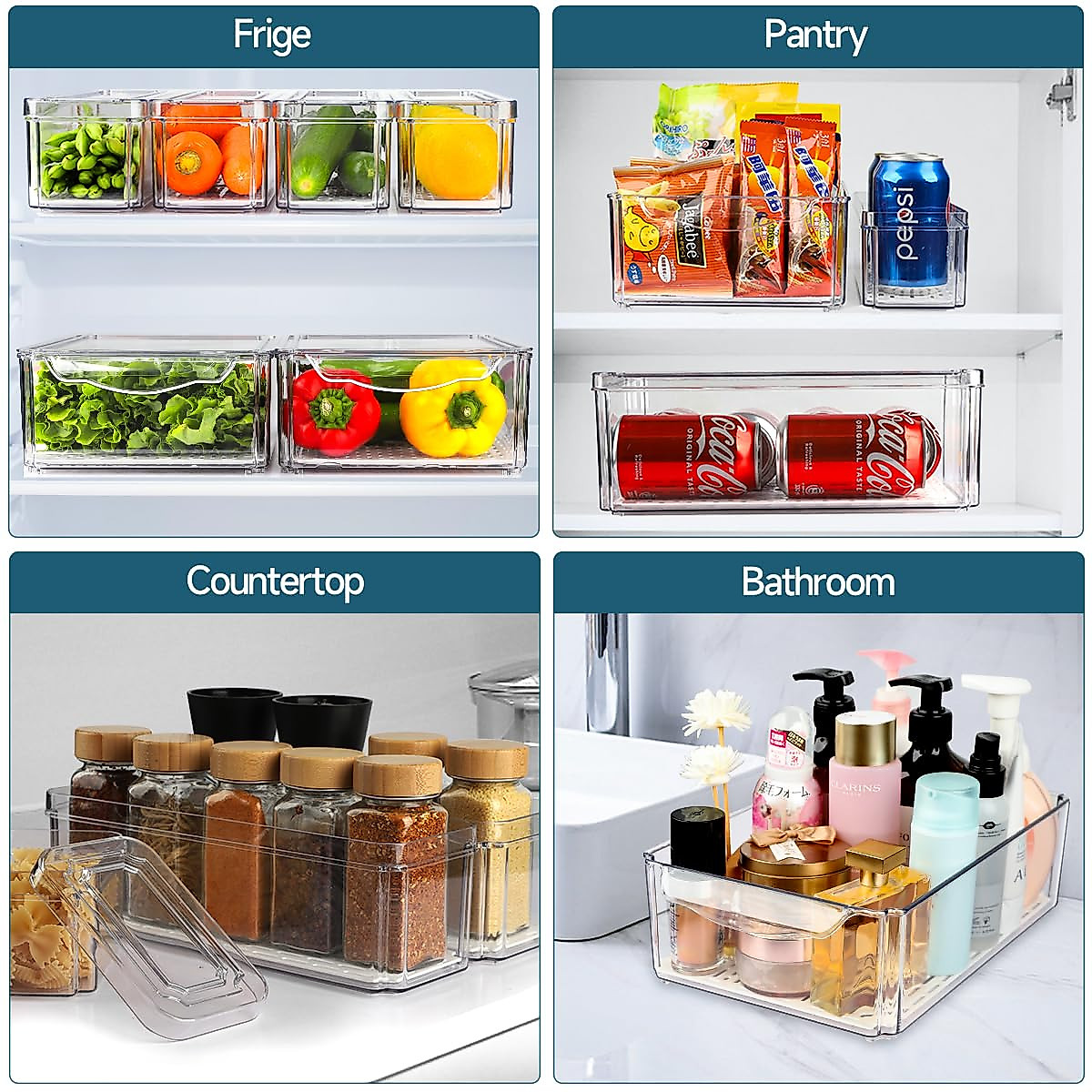 NISILIN 14 Pack Fridge Organizers and Storage - Refrigerator Organizer Bins with Lids, BPA-Free Fridge Organization, Fruit Storage Containers for Fridge, Vegetable, Food, Drinks, Cereals, Clear
