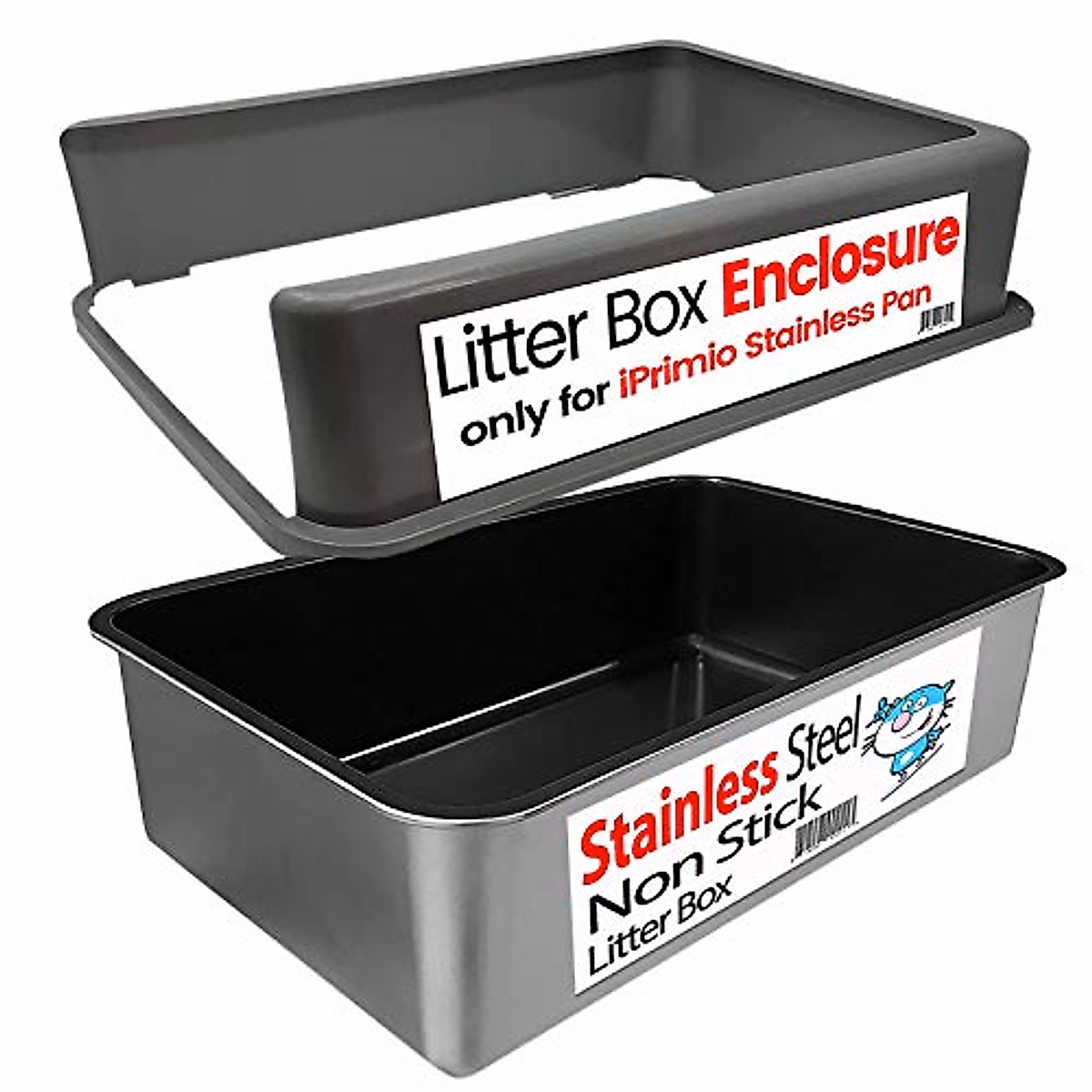 Stainless Steel Cat XL Litter Non-Stick Box and Pan Enclosure - Pan and Enclosure for Kitty Cats Litter, Rust Resistant, Non Stick