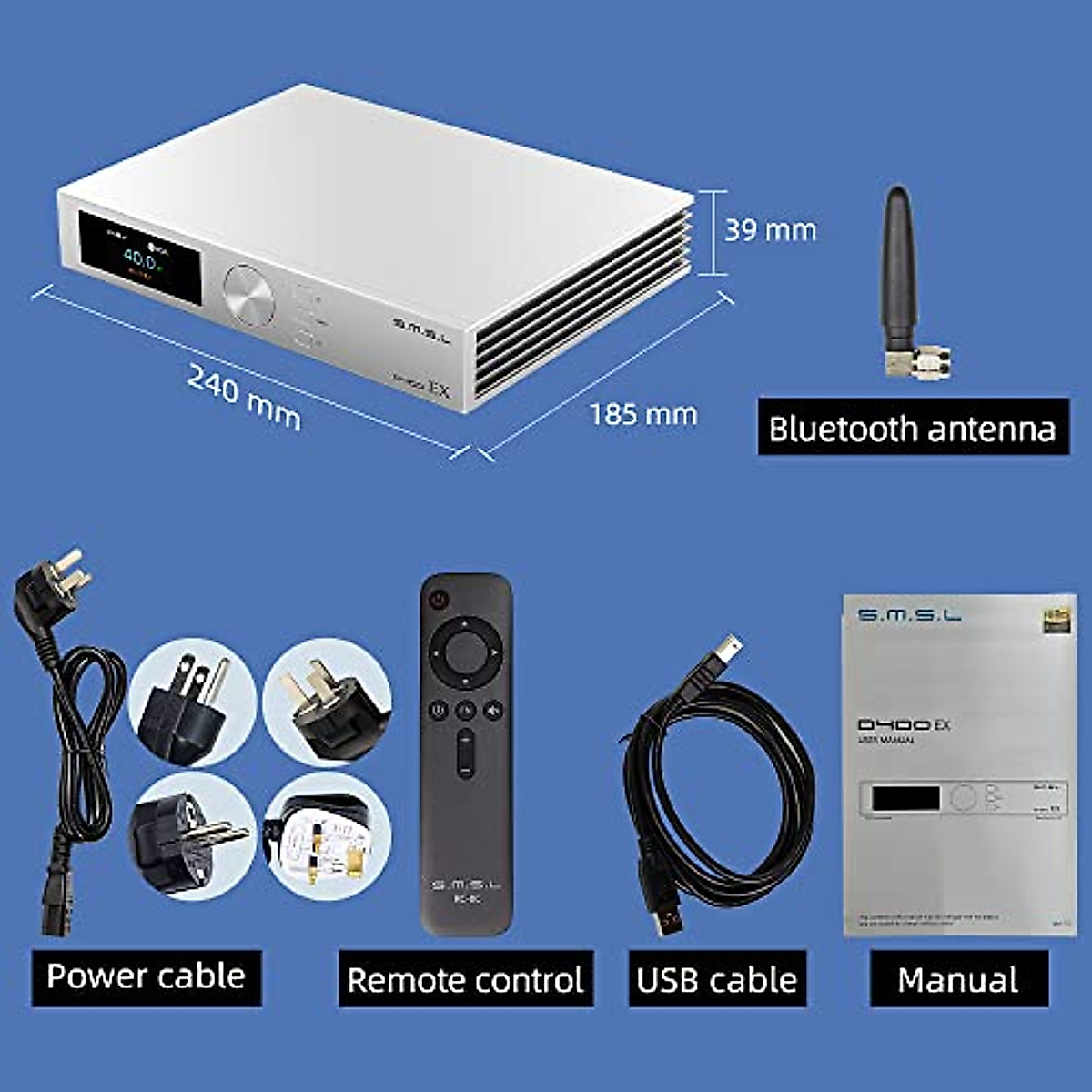 S.M.S.L D400EX HiFi Fever Dac Pure Decoder,AK4499EX (x2)+AK4191(x1) Chip,MQA Full Decoding,USB/Optical/Coaxial/Bluetooth,5xOPA1612A+4xLME49720 (with Remote Control)
