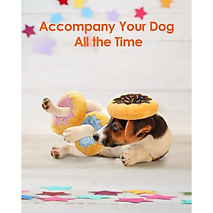 HGB Squeaky Dog Toys, Funny Donut Plush Dog Chew Toys for Teething, Pet Training, and Entertaining, Cute Interactive Dog Toy (3 Pack)